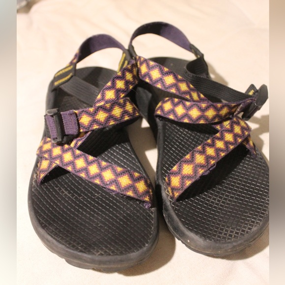 Chaco | Shoes | Purple And Yellow Patterned Chacos | Poshmark